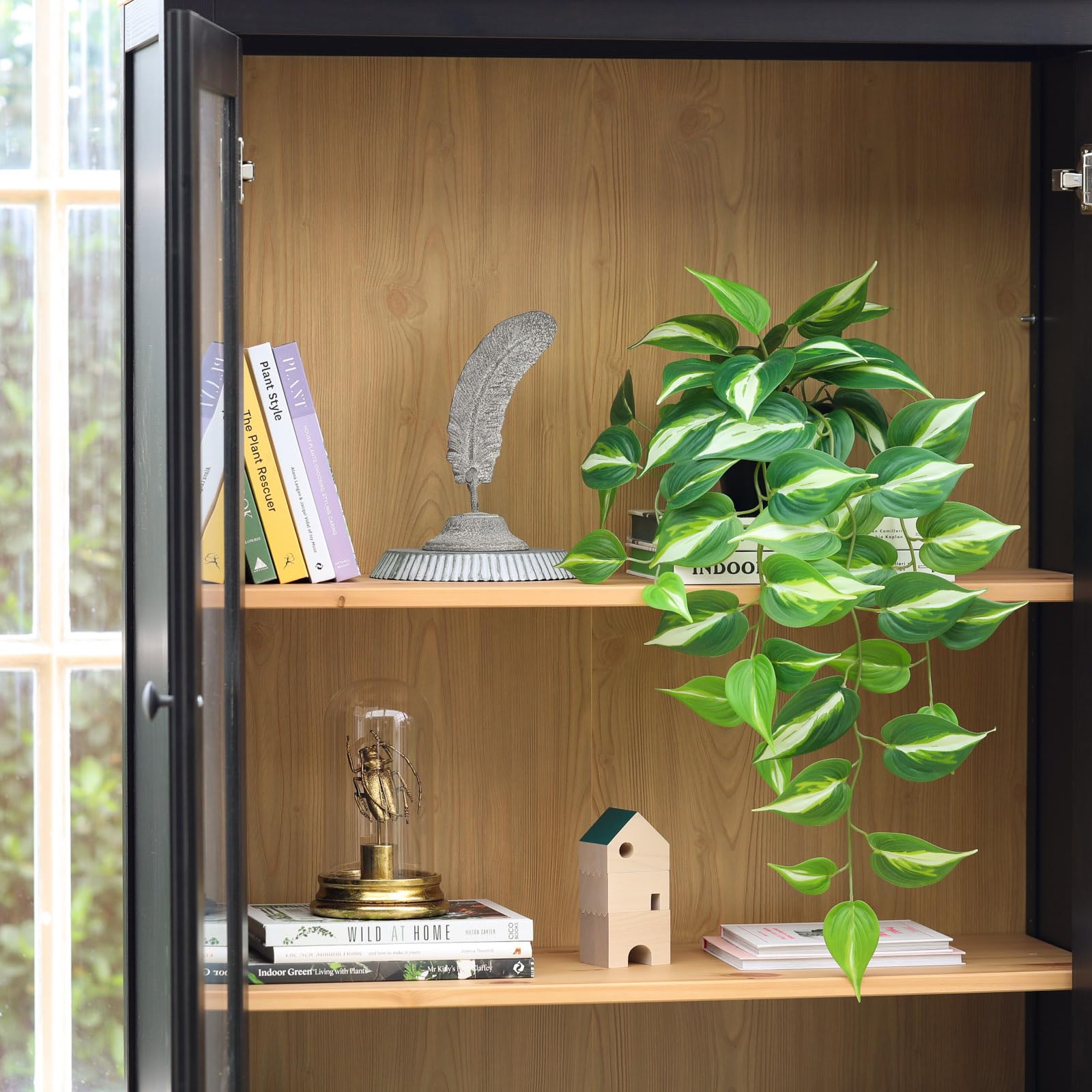 LuckyGreenery Artificial Devil's Ivy Golden Pothos Fake Plant,Hanging Potted Plants for Wall Home Patio Indoor Outdoor Decor(H 26in)