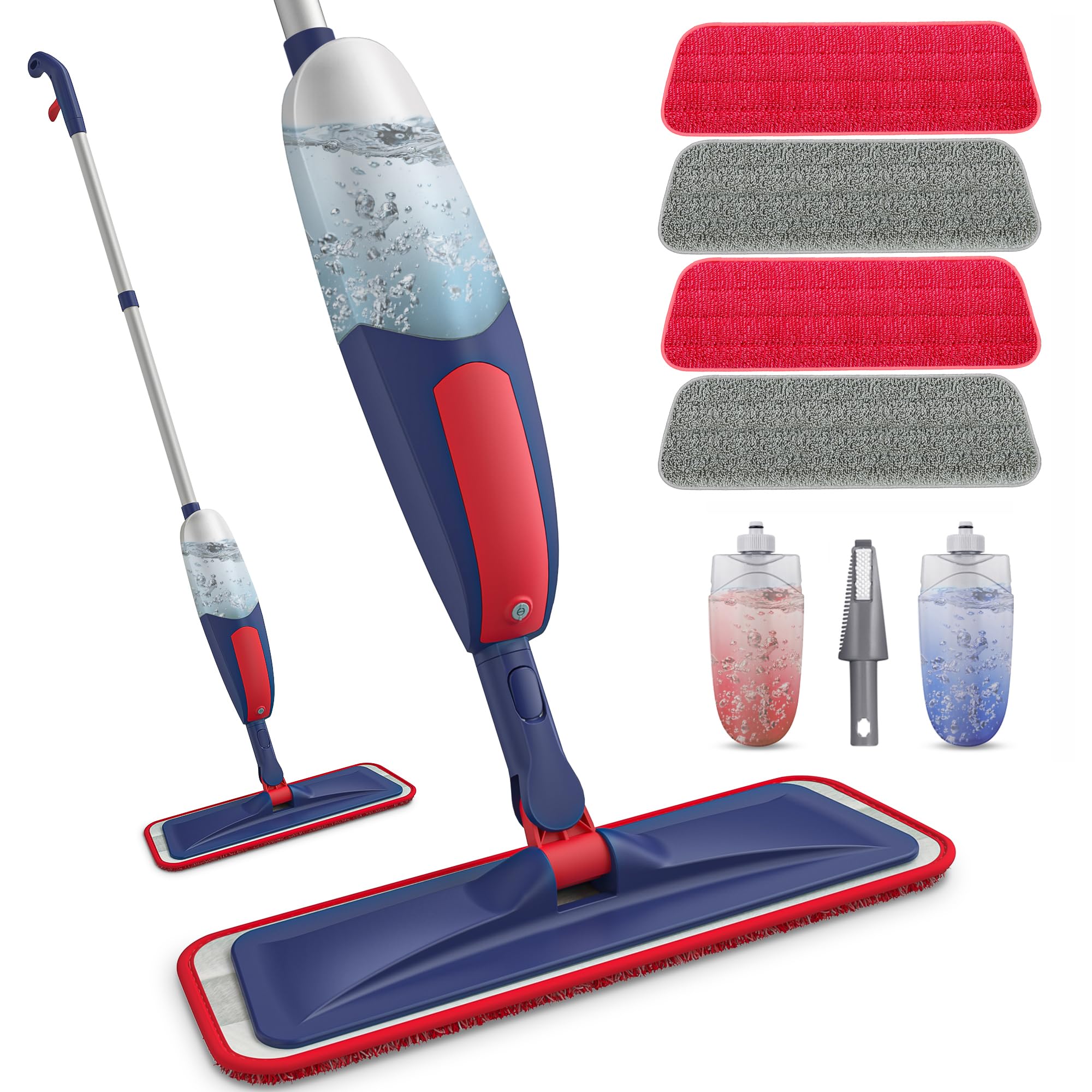 Microfiber Spray Mops for Floor Cleaning - BPAWA Wood Floor Mop with Spray Flat Dust Mop for Hardwood Laminate Tile Ceramic Kitchen Floors, Dry Wet Mop with 2X 550ML Bottles 4X Reusable Washable Pads