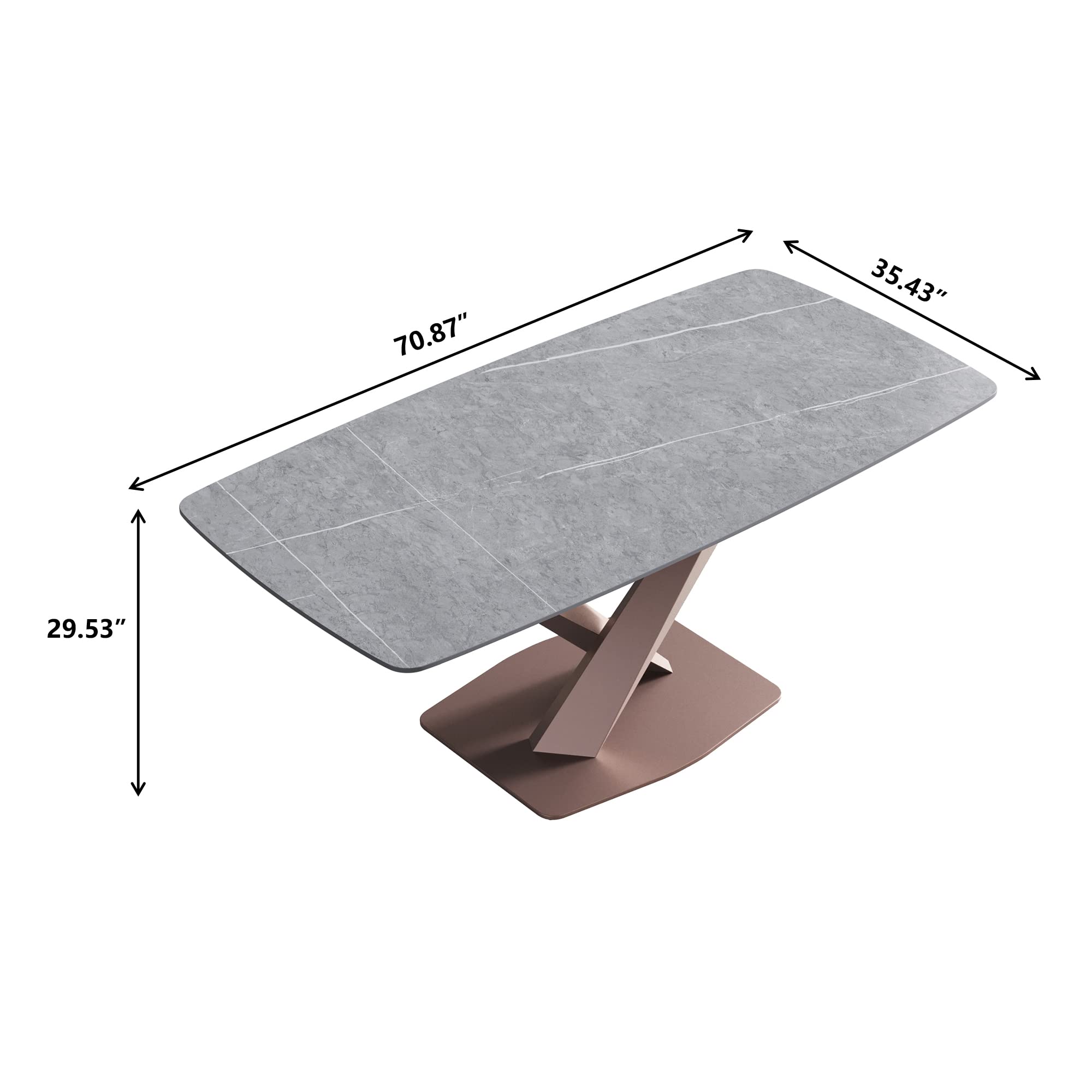 Voohek Kitchen Dining Table, with Artificial Marble Stone Top, Metal Leg, for Living Room, 6-8 People (No Chairs), Gray