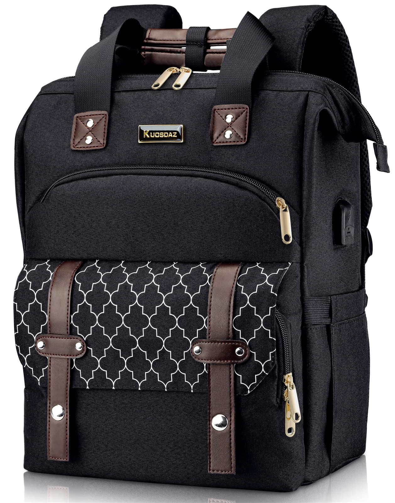Kuosdaz Laptop Backpack for Women Men, 17.3 Inch School Backpacks with USB Charging Port, Wide Open Large Backpack, Casual Daypacks for Travel College, Black