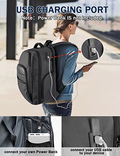 17 inch Laptop Backpack, Large 50L Business Travel Backpack with 2 Insulated Side Pockets & USB Charger, Durable Anti Theft Luggage Backpack Water Resistant Overnight Weekender Bag Gift for Men Women