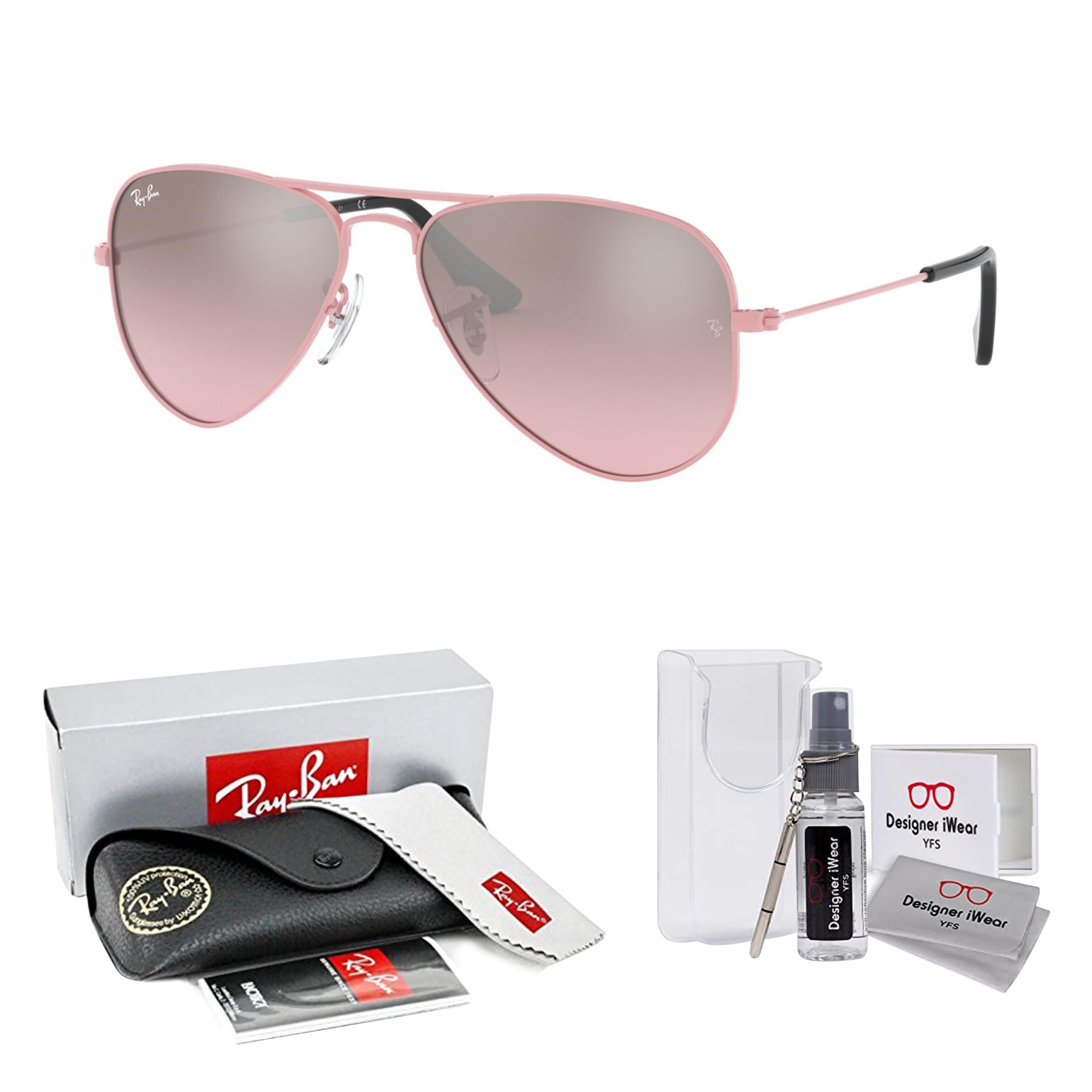 Ray-Ban Junior Kids' Aviator RJ9506S 211/7E 52MM Pink/Pink Mirror Silver Gradient Aviator Sunglasses for Boys for Girls + BUNDLE With Designer iWear Eyewear Kit