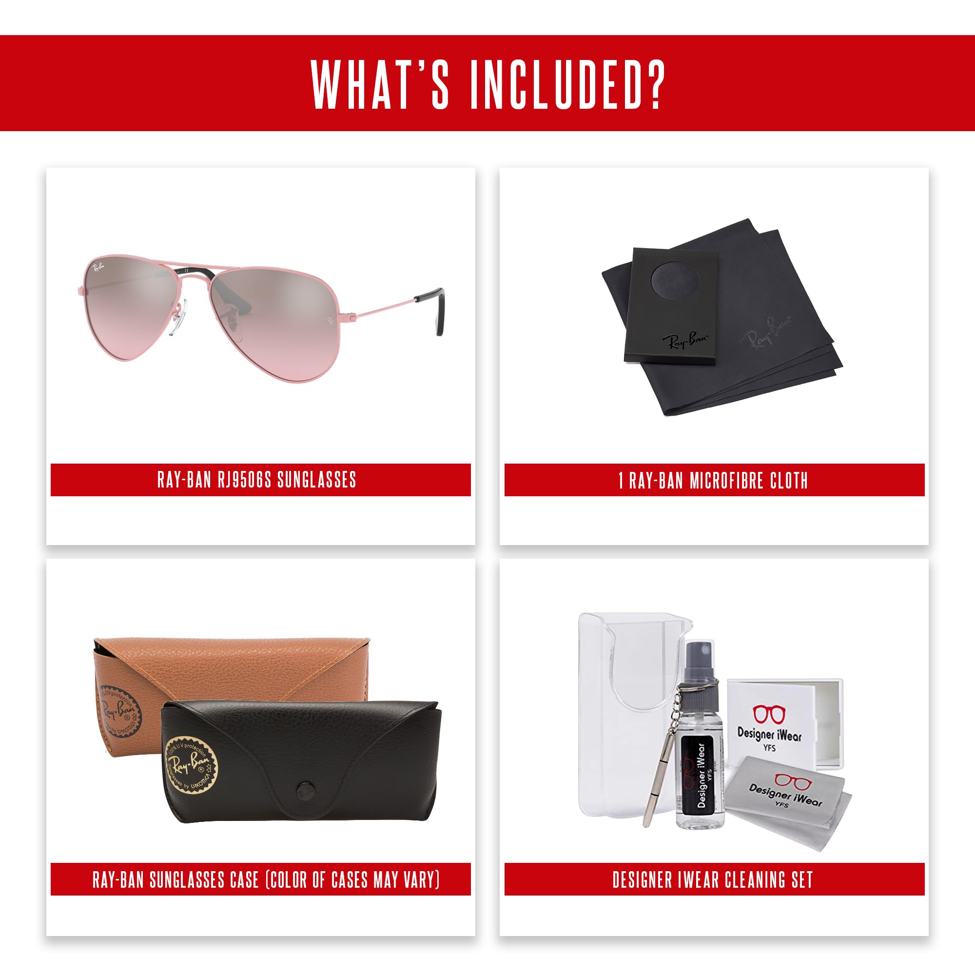 Ray-Ban Junior Kids' Aviator RJ9506S 211/7E 52MM Pink/Pink Mirror Silver Gradient Aviator Sunglasses for Boys for Girls + BUNDLE With Designer iWear Eyewear Kit