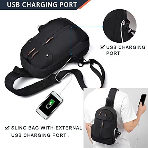 AIWIWH Crossbody Backpack With USB Charging Interface, Sling Bags Chest Bag Outdoor Hiking Travel Daypack For Men Women (Black)