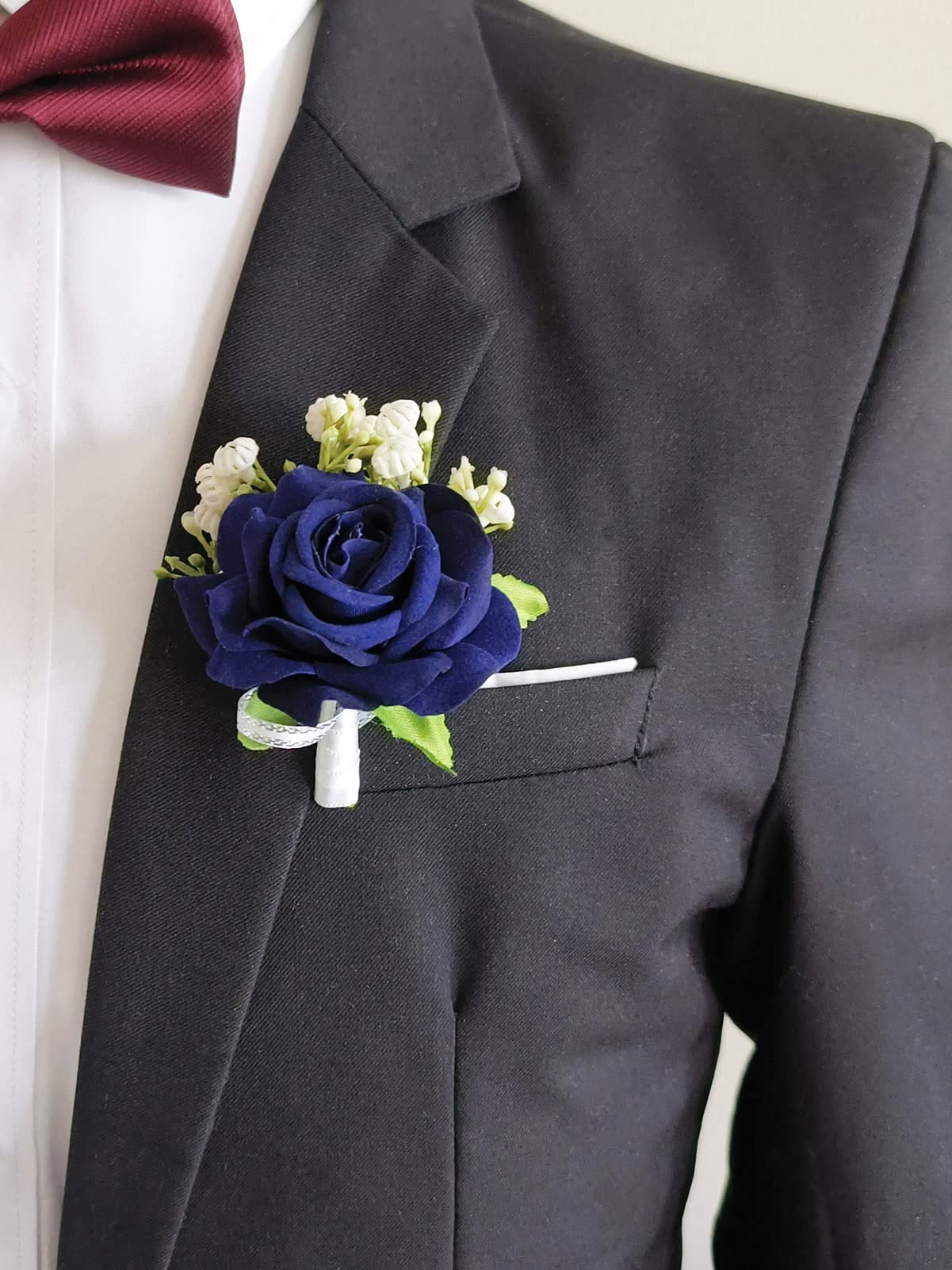 MAFELOE 2Pcs of Wrist Corsage and Boutonniere Set, Artificial Flowers Accessories Suit Decor for Wedding Prom Party Homecoming Ceremony Anniversary - Navy Blue