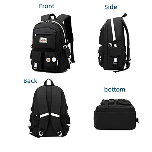 Women Girls' schoolbag leisure backpack Student College Backpack Travel Daypack 15.6 Inch Laptop Backpacks (Black)