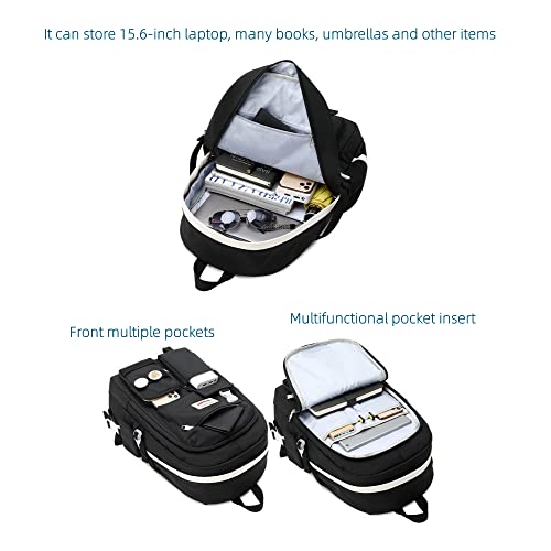 Women Girls' schoolbag leisure backpack Student College Backpack Travel Daypack 15.6 Inch Laptop Backpacks (Black)