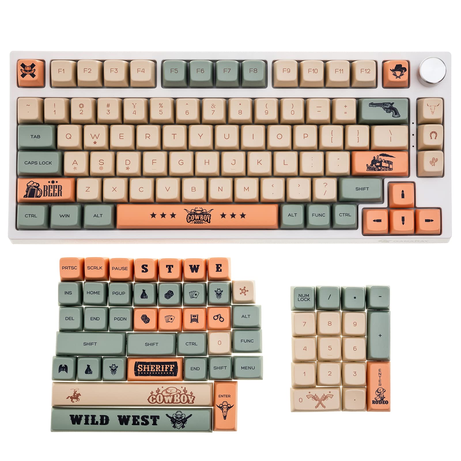 GK GAMAKAY 134 Keys West Cowboy Keycaps, SDA Profile PBT Dye-Sub Keycap Suitable for LK67 TK75 /87/98/104/108 Layout Mx Gateron Switch Mechanical Gaming Keyboard (Wild West Theme)