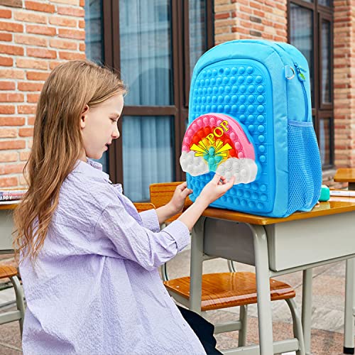 Ejoich Pop On It Backpack for Girls Boys, Fidget Backpack, Rainbow Pop Shoulder Bag Fidget Toys Adjustable Shoulder Strap (Blue)