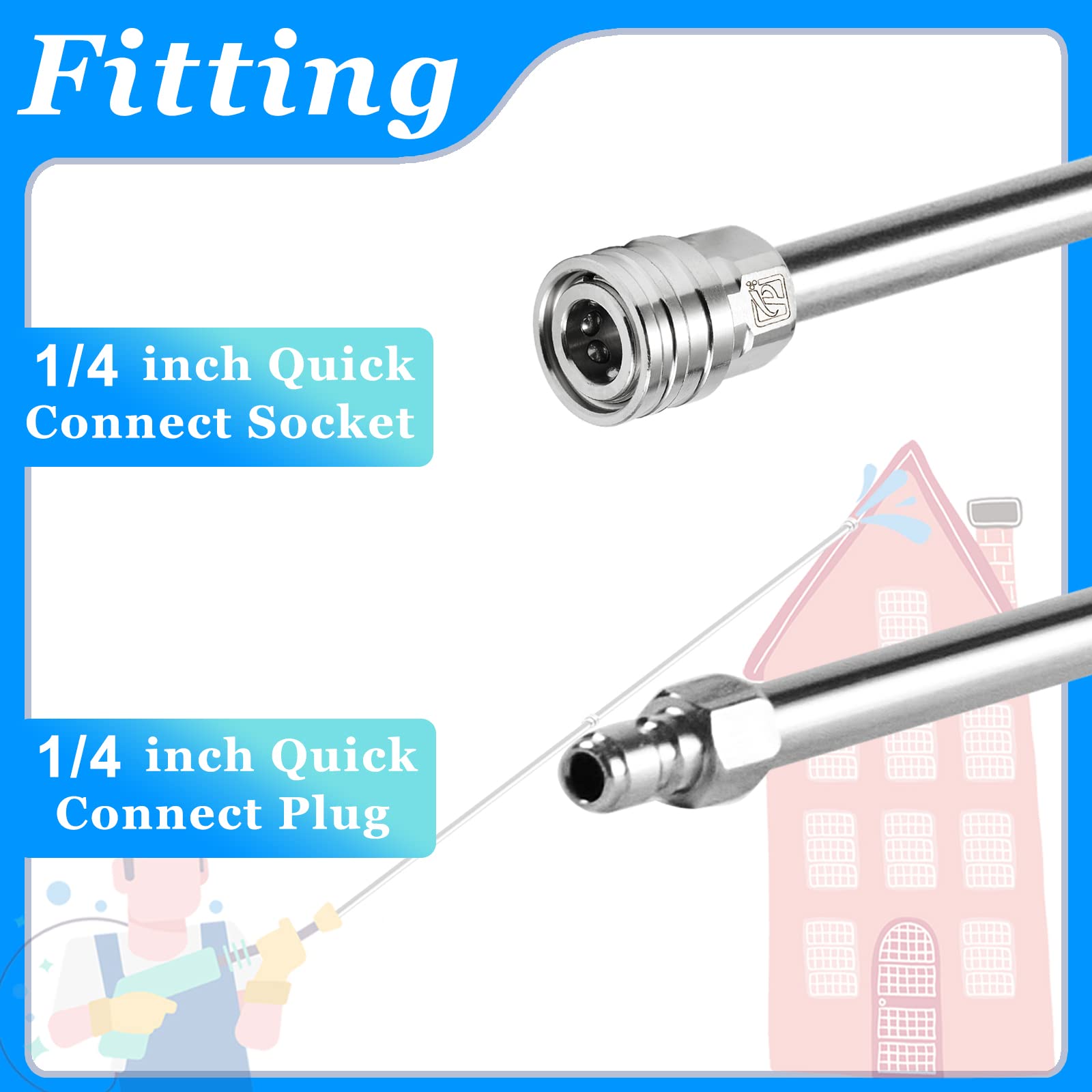 POWER TOWN Pressure Washer Extension Wand, 60 Inch Stainless Steel Upgrade Power Washer Lance, 1/4 Inch Quick Connect, 2 Pack