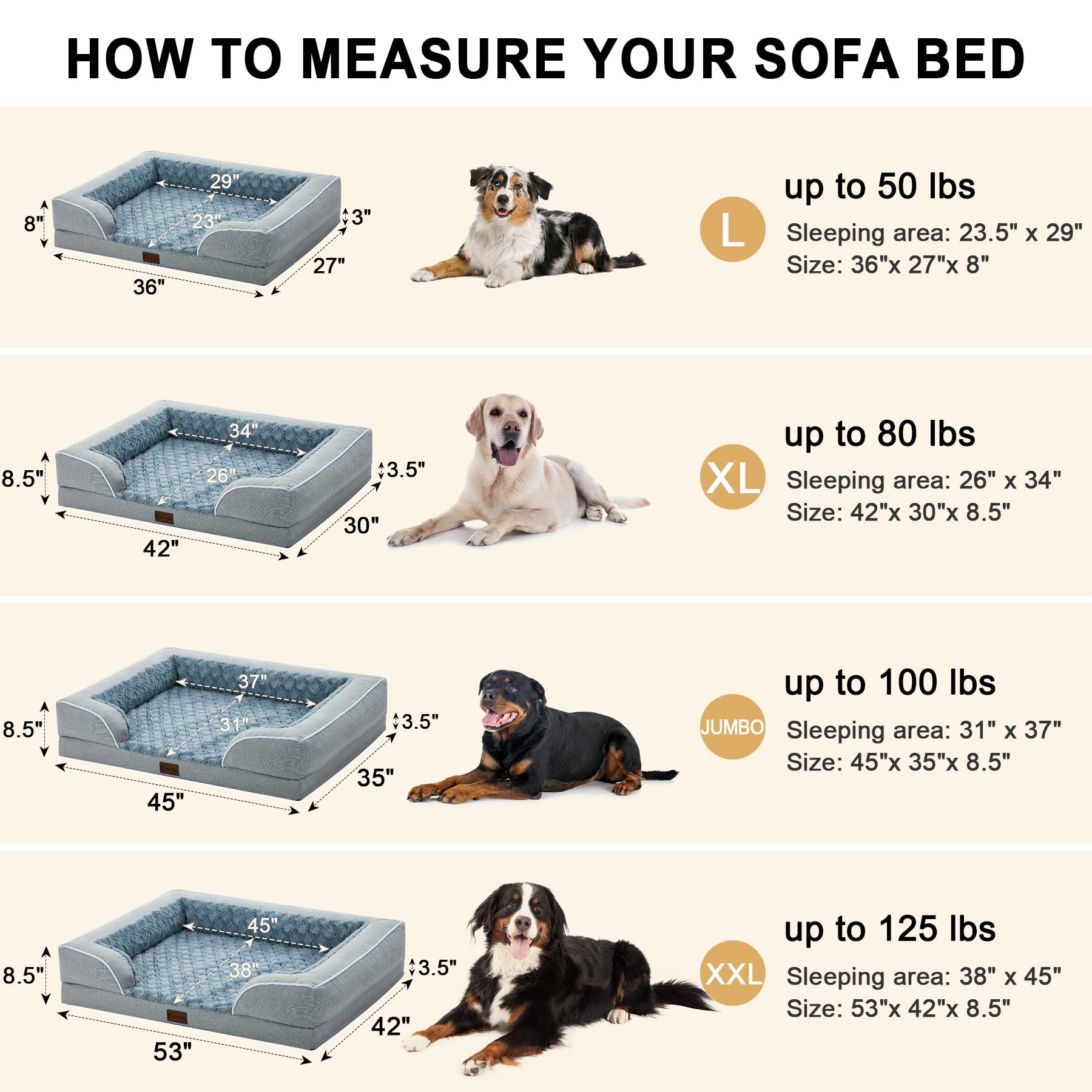 Casa Paw Orthopedic Dog Beds for Large Dogs, Waterproof Memory Foam Large Sized Dog Bed with Sides, Non-Slip Bottom and Egg-Crate Foam Big Dog Bed with Removable Washable Cover(Large,Light Grey)