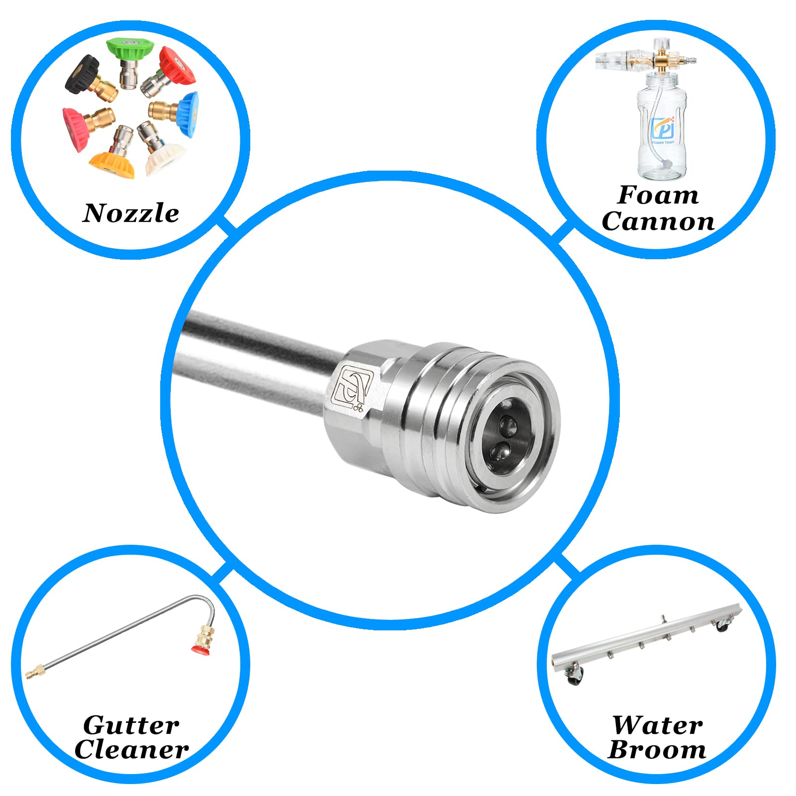 POWER TOWN Pressure Washer Extension Wand, 60 Inch Stainless Steel Upgrade Power Washer Lance, 1/4 Inch Quick Connect, 2 Pack