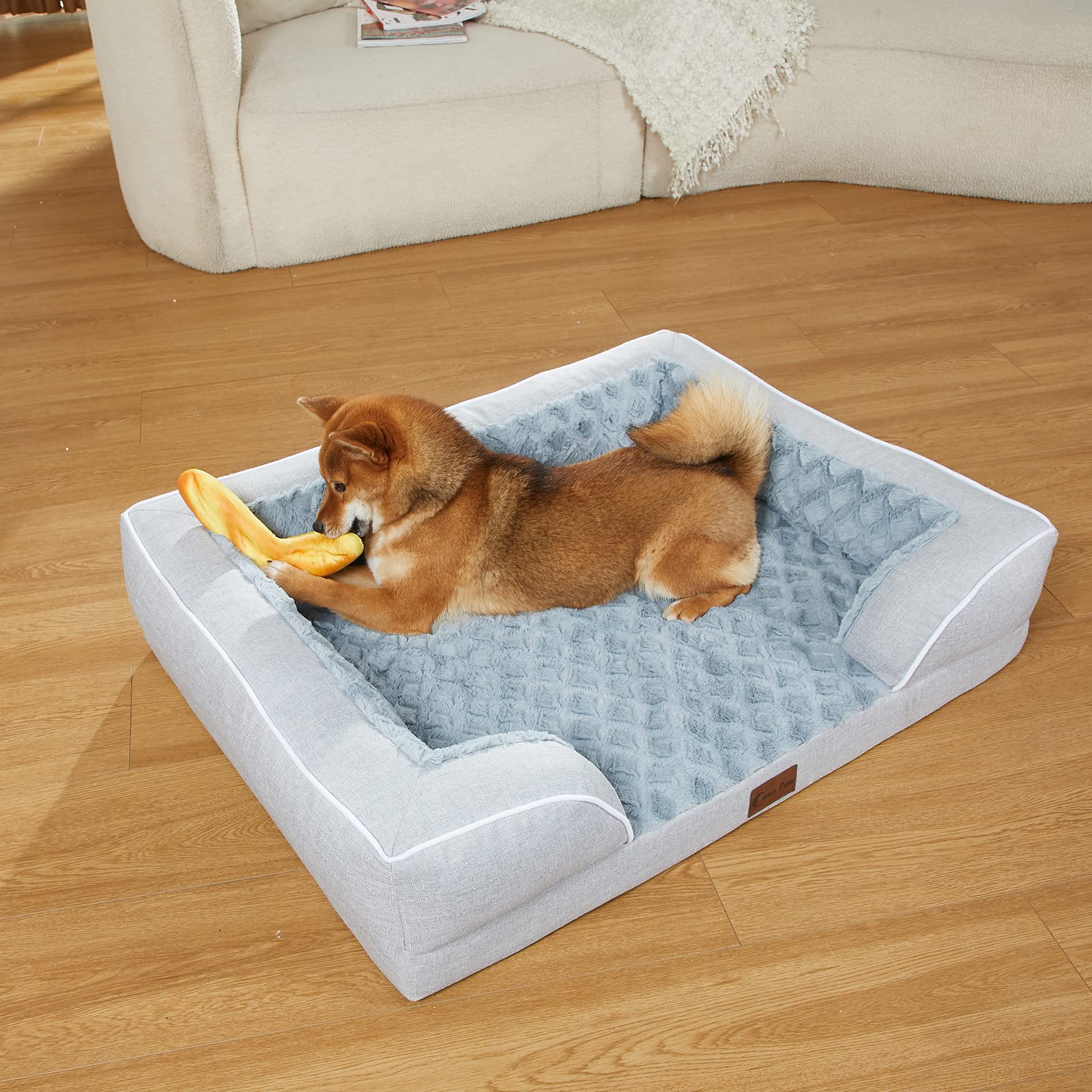Casa Paw Orthopedic Dog Beds for Large Dogs, Waterproof Memory Foam Large Sized Dog Bed with Sides, Non-Slip Bottom and Egg-Crate Foam Big Dog Bed with Removable Washable Cover(Large,Light Grey)