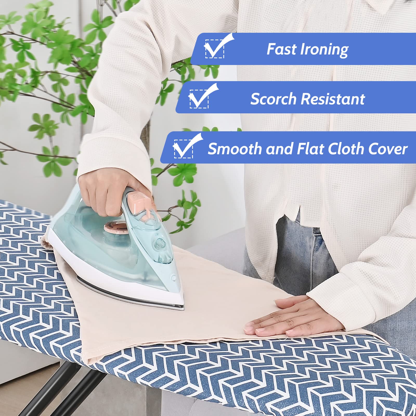 APEXCHASER Ironing Board, Full Size Iron Board with Iron Rest, lightweight Ironing Board with Height Adjustable, Extra Thick Heat-Resistant Cover with Padding, Heavy-Duty Sturdy Metal Legs, 49x13 Blue