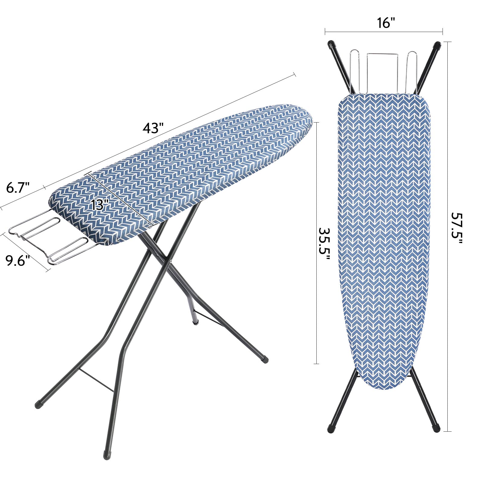 APEXCHASER Ironing Board, Full Size Iron Board with Iron Rest, lightweight Ironing Board with Height Adjustable, Extra Thick Heat-Resistant Cover with Padding, Heavy-Duty Sturdy Metal Legs, 49x13 Blue