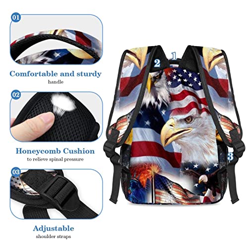 Kigauru School Backpack for Teens Girls Boys, American Flag Bald Eagle Bookbag Travel Daypack Pencil Case, Multicolor 02, 29.4x20x40cm/11.5x8x16 in