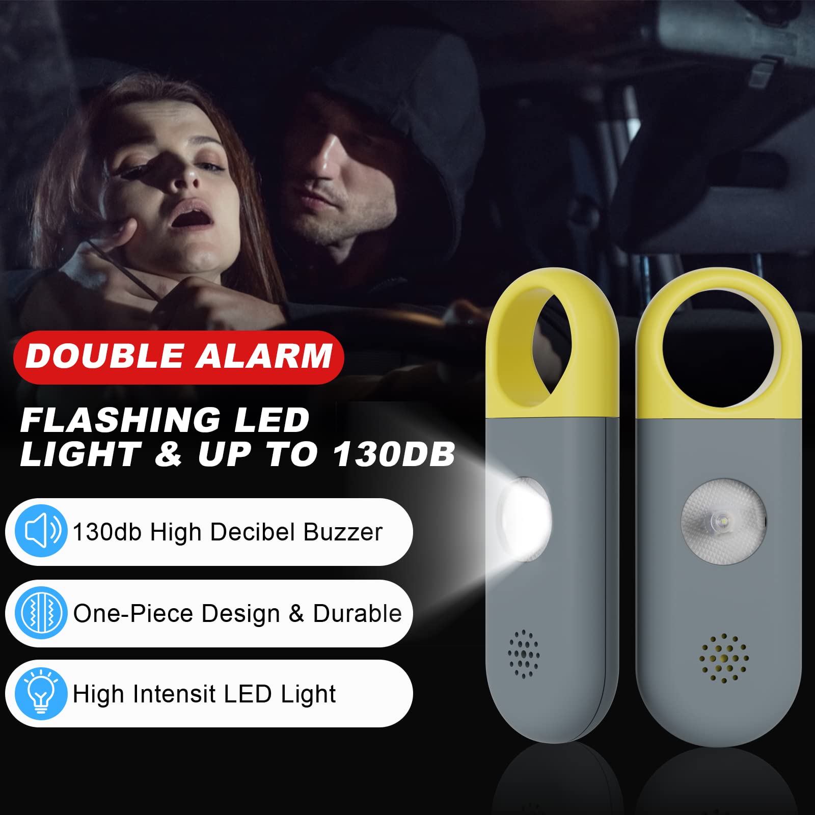 Reepos Personal Safety Alarm - 130dB Siren Whistle with SOS LED Strobe Light - Keychain Alarm for Women, Kids, Elderly