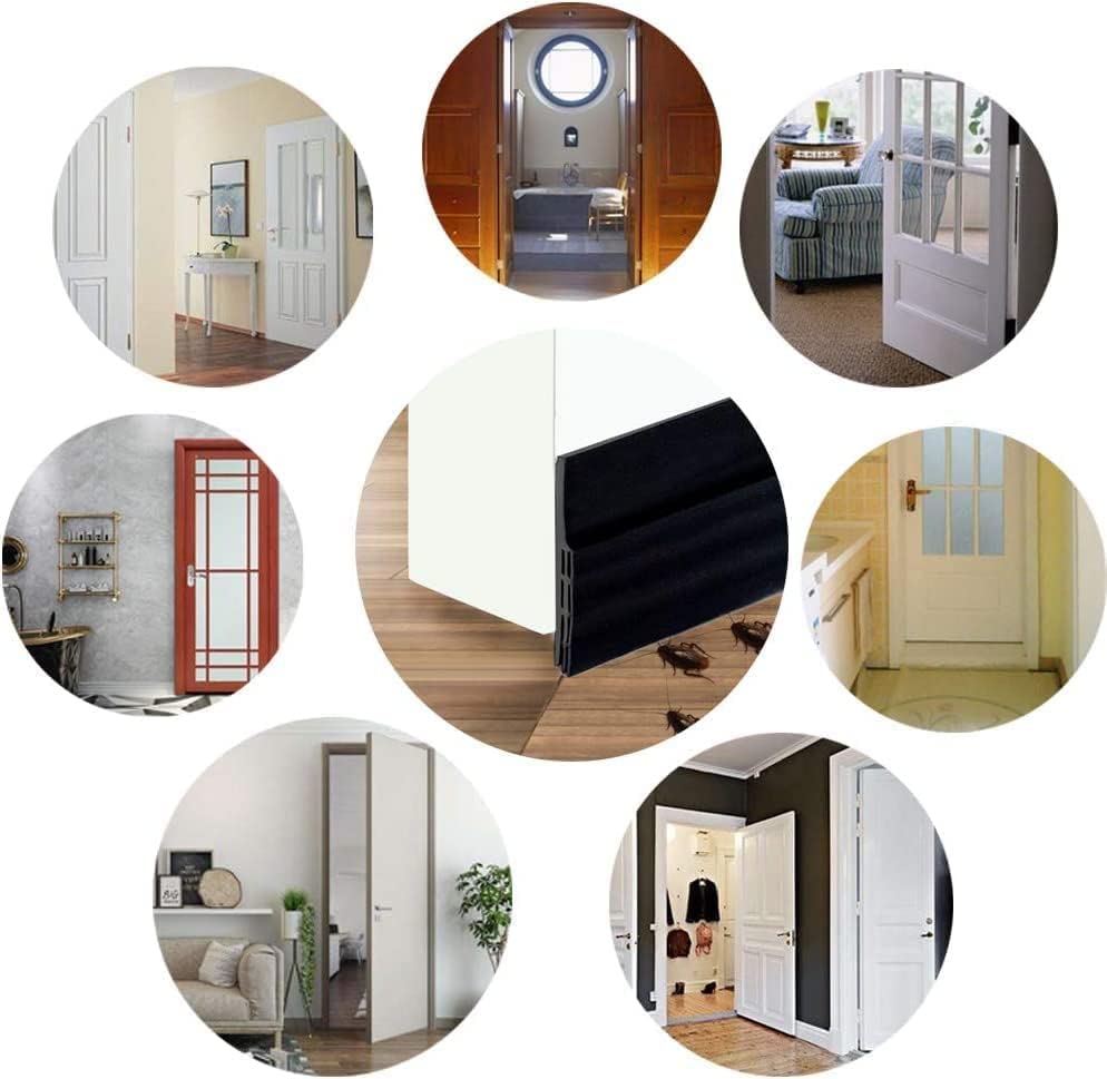 Door Draft Stopper Under Door Draft Blocker Insulator Door Sweep Weather Stripping Noise Stopper Strong Adhesive 2" Width x 39" Length (Black)