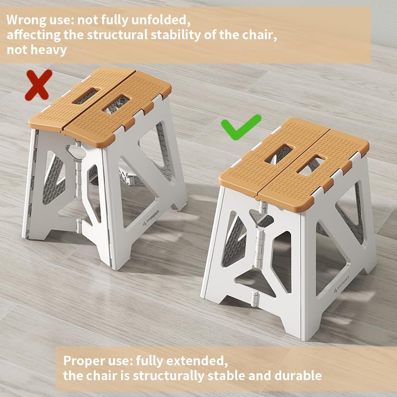 BLACKSPACE 9" Folding Step Stool for Kids or Adults, 300 lbs Capacity Non-Slip Compact Plastic Foldable Step Stool with Handle, Portable Lightweight Small Stool for Home or Kitchen(Khaki)
