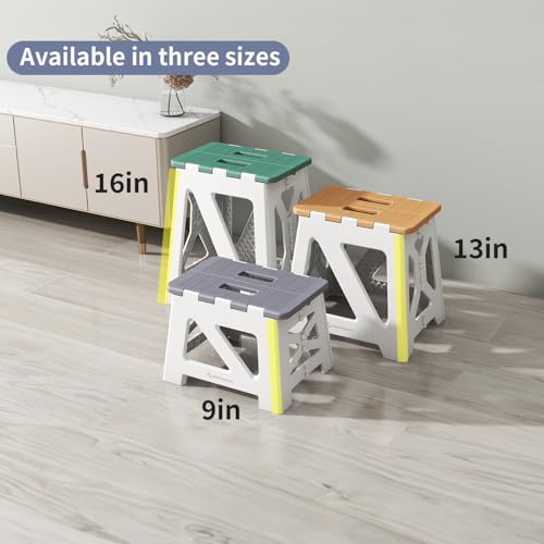 BLACKSPACE 9" Folding Step Stool for Kids or Adults, 300 lbs Capacity Non-Slip Compact Plastic Foldable Step Stool with Handle, Portable Lightweight Small Stool for Home or Kitchen(Khaki)