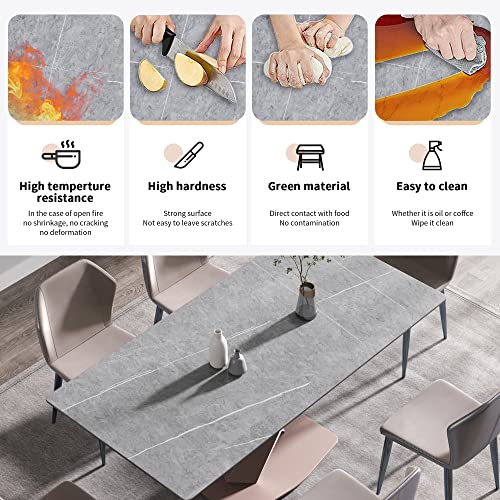 Voohek Kitchen, 70.87 Inches Marble Straight Metal Leg Large Dining Table Can Accommodate 6 to 8 People, Gray#D