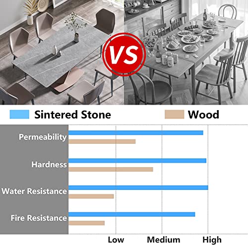 Voohek Kitchen, 70.87 Inches Marble Straight Metal Leg Large Dining Table Can Accommodate 6 to 8 People, Gray#D