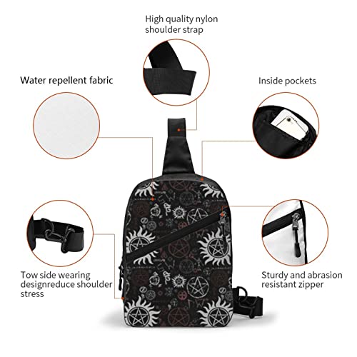 NHGFVT Small Crossbody Sling Backpack Anti Theft Backpack For Traveling Chest Supernatural Symbols Black Shoulder Bag For Men Women