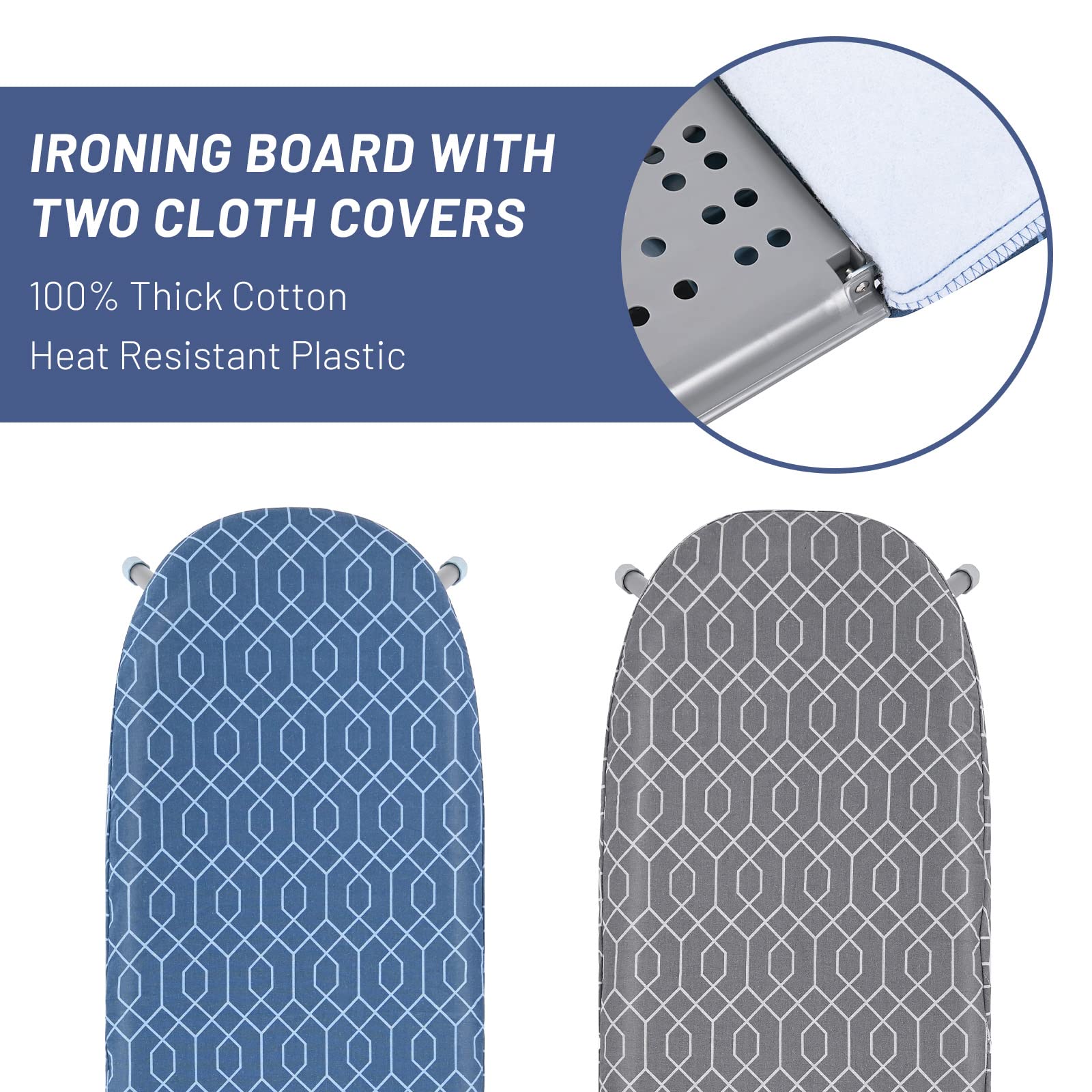 APEXCHASER Foldable Ironing Board with Iron Holder, Small Ironing Board with 2 Heat Resistant Ironing Covers, Portable Tabletop, with Non-Slip Feet for Home Travel Use