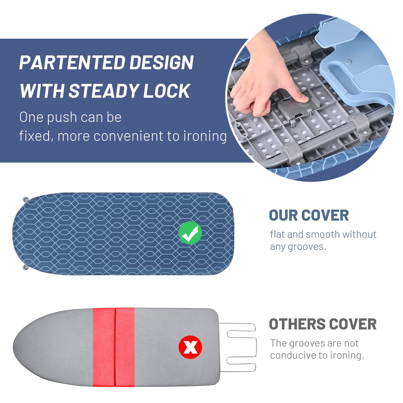 APEXCHASER Foldable Ironing Board with Iron Holder, Small Ironing Board with 2 Heat Resistant Ironing Covers, Portable Tabletop, with Non-Slip Feet for Home Travel Use