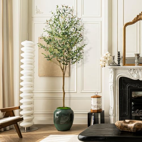 Guheake Artificial Olive Tree 6FT,Tall Faux Olive Tree with with Natural Wood Trunk and Lifelike Fruits, Fake Olive Tree for Home Office Living Room Decor Indoor