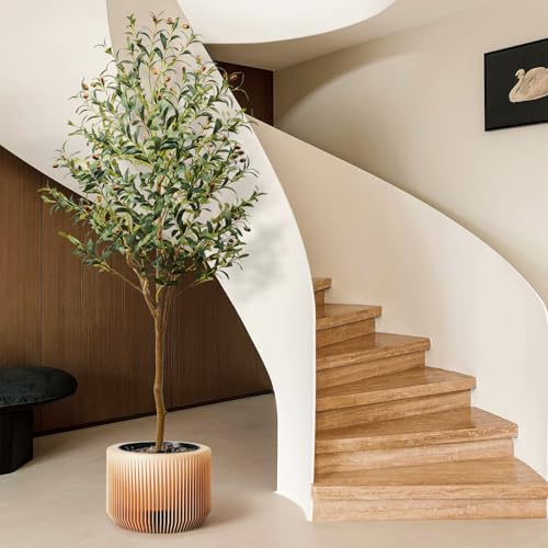 Guheake Artificial Olive Tree 6FT,Tall Faux Olive Tree with with Natural Wood Trunk and Lifelike Fruits, Fake Olive Tree for Home Office Living Room Decor Indoor
