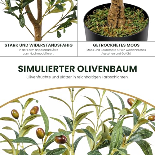 Guheake Artificial Olive Tree 6FT,Tall Faux Olive Tree with with Natural Wood Trunk and Lifelike Fruits, Fake Olive Tree for Home Office Living Room Decor Indoor