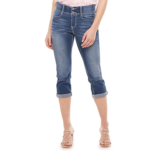 APT.9 Rhinestone Tummy-Control/Diamante Juniors Women's Capri Denim Jeans Skinny Ripped Distressed Stretch Pants