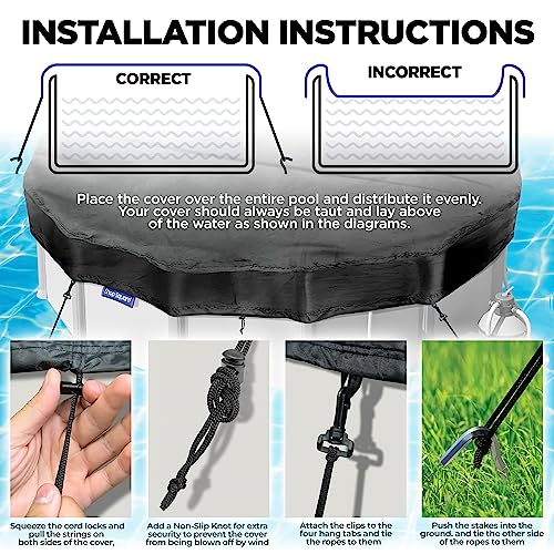 8 ft Pool Cover for Above Ground Pools, Solar Pool Cover with Drawstring Design, Round Pool Cover, Winter Swimming Pool Cover, Hot Tub Cover, Absorbs Heat, Protects from Debris, Black