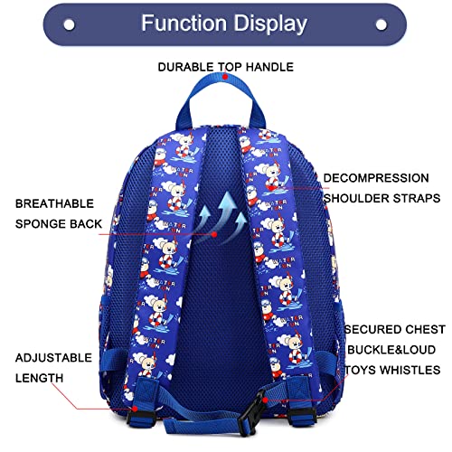 Toddler Kids Backpack For Girls Boys, 13.80" x 11.02" x 4.72" Unicorn Backpacks with Adjustable Padded Shoulder Straps For Age 3-6 (Blue Bear)