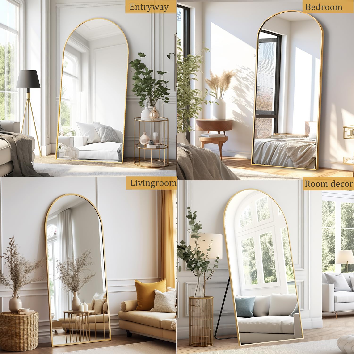 Dewfig Arched Full Length Mirror, 71"*30", Large Floor Mirrors with Stand, Full Body Mirror Standing Mirrors for Leaning Hanging Bedroom, Living Room,Dressing Room, Aluminum Alloy Frame, Gold