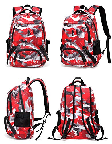 BLUEFAIRY Kids Backpacks for Boys Girls Camo Elementary School Bags Bookbags Lightweight Durable (Red Camo)
