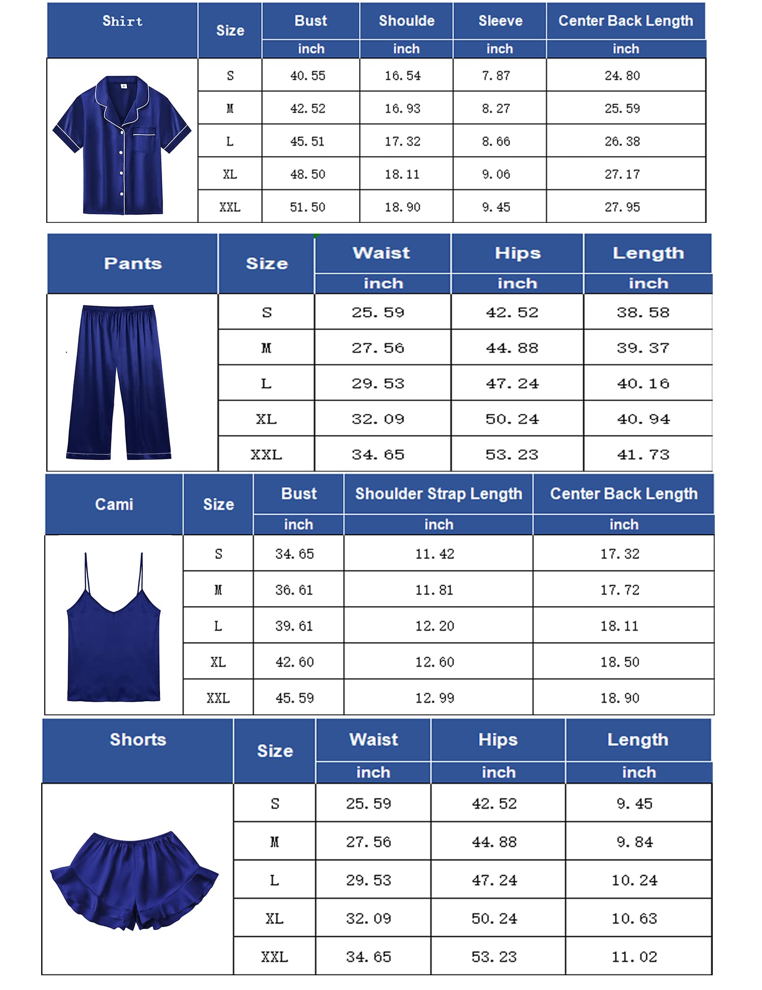 SWOMOG Womens 4 Piece Pajamas Silk Button Down Tops Satin Cami Tank Top Ruffle Shorts Lounge Sets Summer Pjs Soft Sleepwear