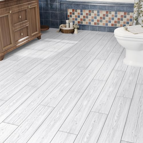 WallerCity Natural White Wood Peel & Stick Floor Planks 36"x6" Waterproof Self-Adhesive Vinyl Tiles for Bathroom & Kitchen (4PCS)