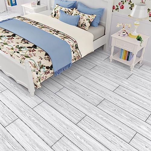 WallerCity Natural White Wood Peel & Stick Floor Planks 36"x6" Waterproof Self-Adhesive Vinyl Tiles for Bathroom & Kitchen (4PCS)