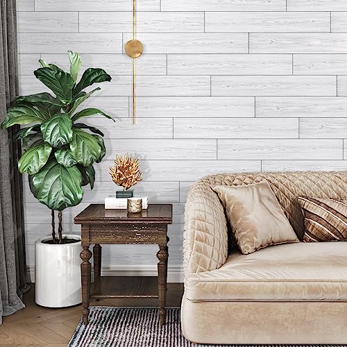 WallerCity Natural White Wood Peel & Stick Floor Planks 36"x6" Waterproof Self-Adhesive Vinyl Tiles for Bathroom & Kitchen (4PCS)