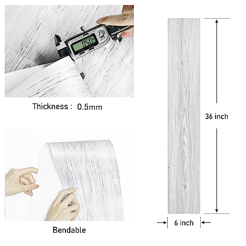 WallerCity Natural White Wood Peel & Stick Floor Planks 36"x6" Waterproof Self-Adhesive Vinyl Tiles for Bathroom & Kitchen (4PCS)