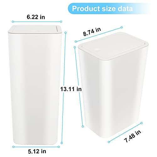 Odonata 3 Pack 10L / 2.6 Gallon Small Trash Can with Lid, Slim Garbage Can with Pop-Up Lid, Waste Basket for Bathroom, Kitchen, Bedroom, Powder Room, Craft Room, Office, College,RV.(Off White)