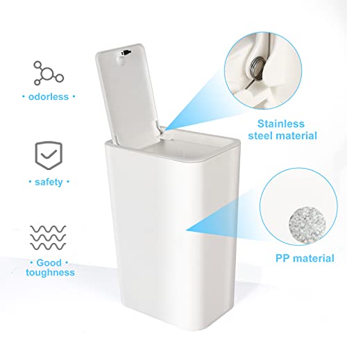 Odonata 3 Pack 10L / 2.6 Gallon Small Trash Can with Lid, Slim Garbage Can with Pop-Up Lid, Waste Basket for Bathroom, Kitchen, Bedroom, Powder Room, Craft Room, Office, College,RV.(Off White)