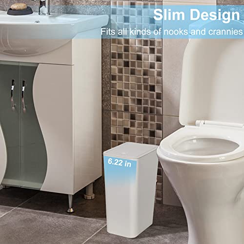 Odonata 3 Pack 10L / 2.6 Gallon Small Trash Can with Lid, Slim Garbage Can with Pop-Up Lid, Waste Basket for Bathroom, Kitchen, Bedroom, Powder Room, Craft Room, Office, College,RV.(Off White)