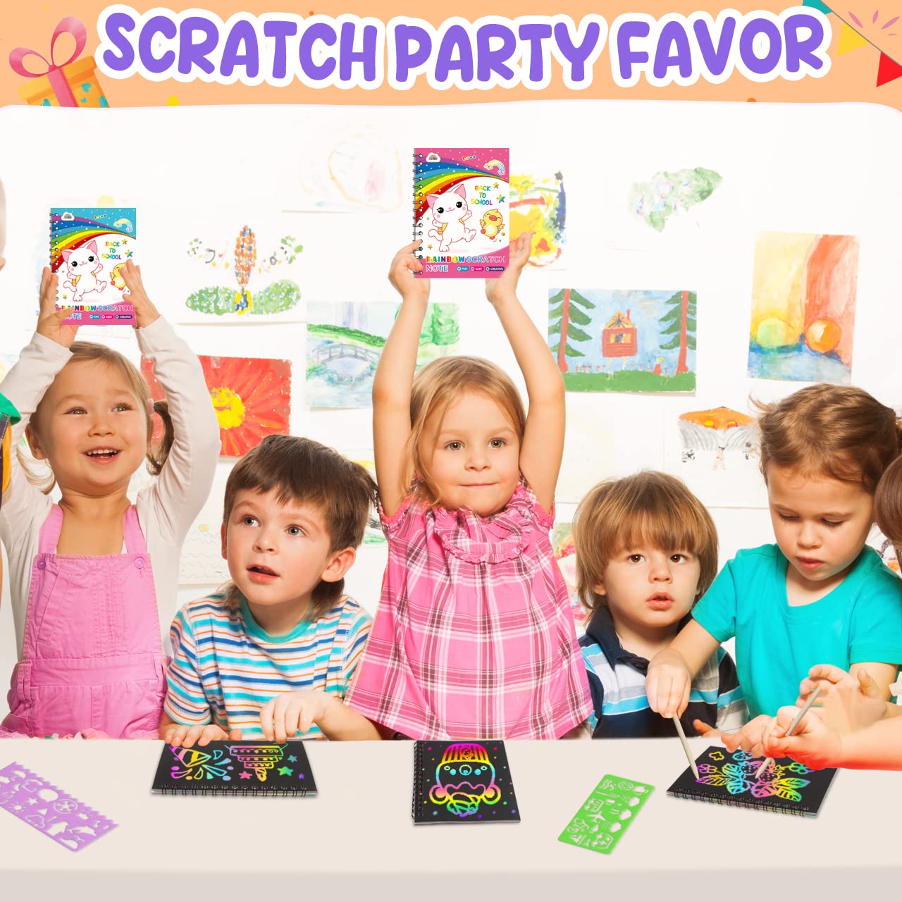ZMLM Scratch Art Party-Favor Notebook: 16 Pack Rainbow Mini Scratch Note Bulk Art Craft Drawing Supplies Kit for Age 3-12 Year Old Kid Boy Girl DIY Toy Gift for Birthday Children's Day Activity