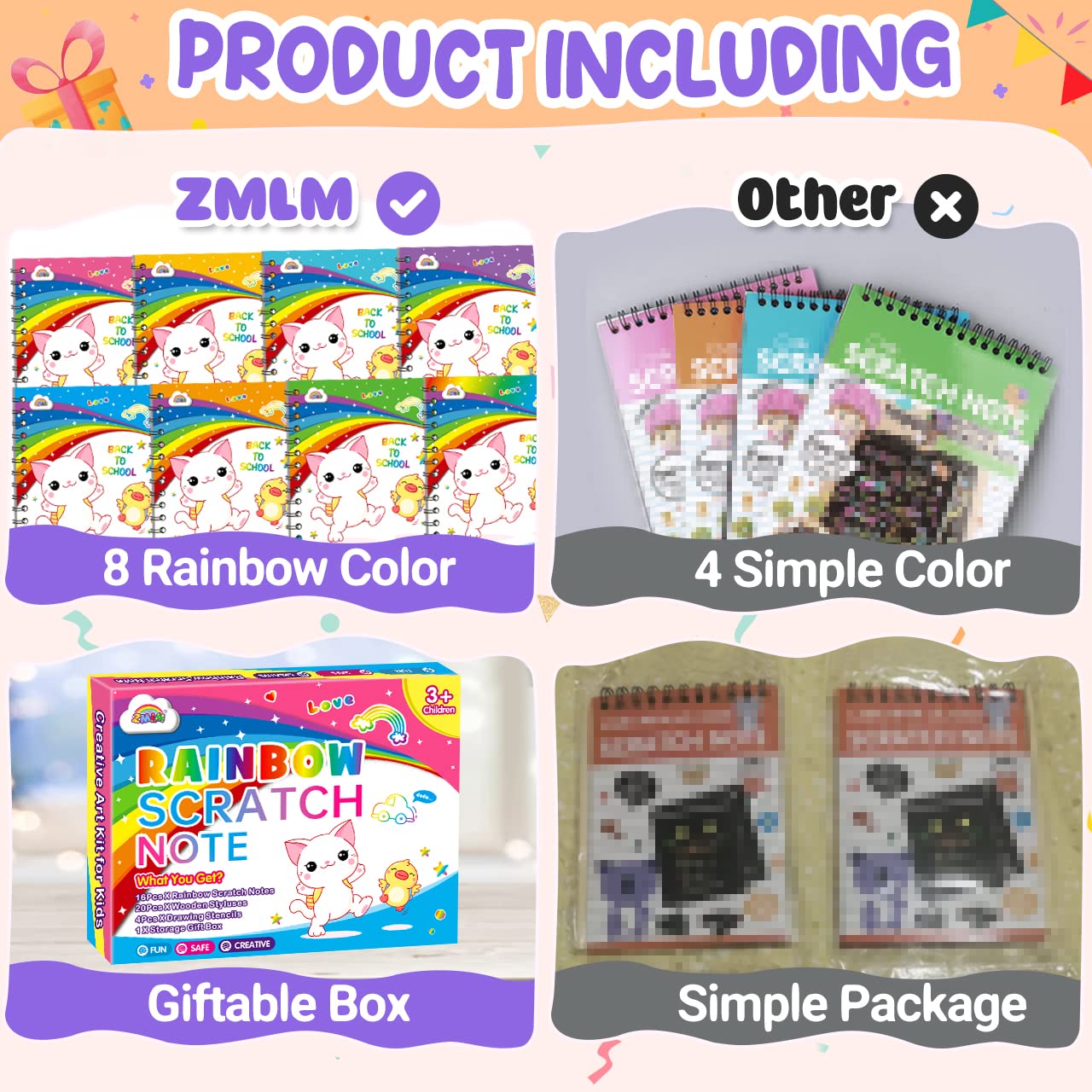 ZMLM Scratch Art Party-Favor Notebook: 16 Pack Rainbow Mini Scratch Note Bulk Art Craft Drawing Supplies Kit for Age 3-12 Year Old Kid Boy Girl DIY Toy Gift for Birthday Children's Day Activity