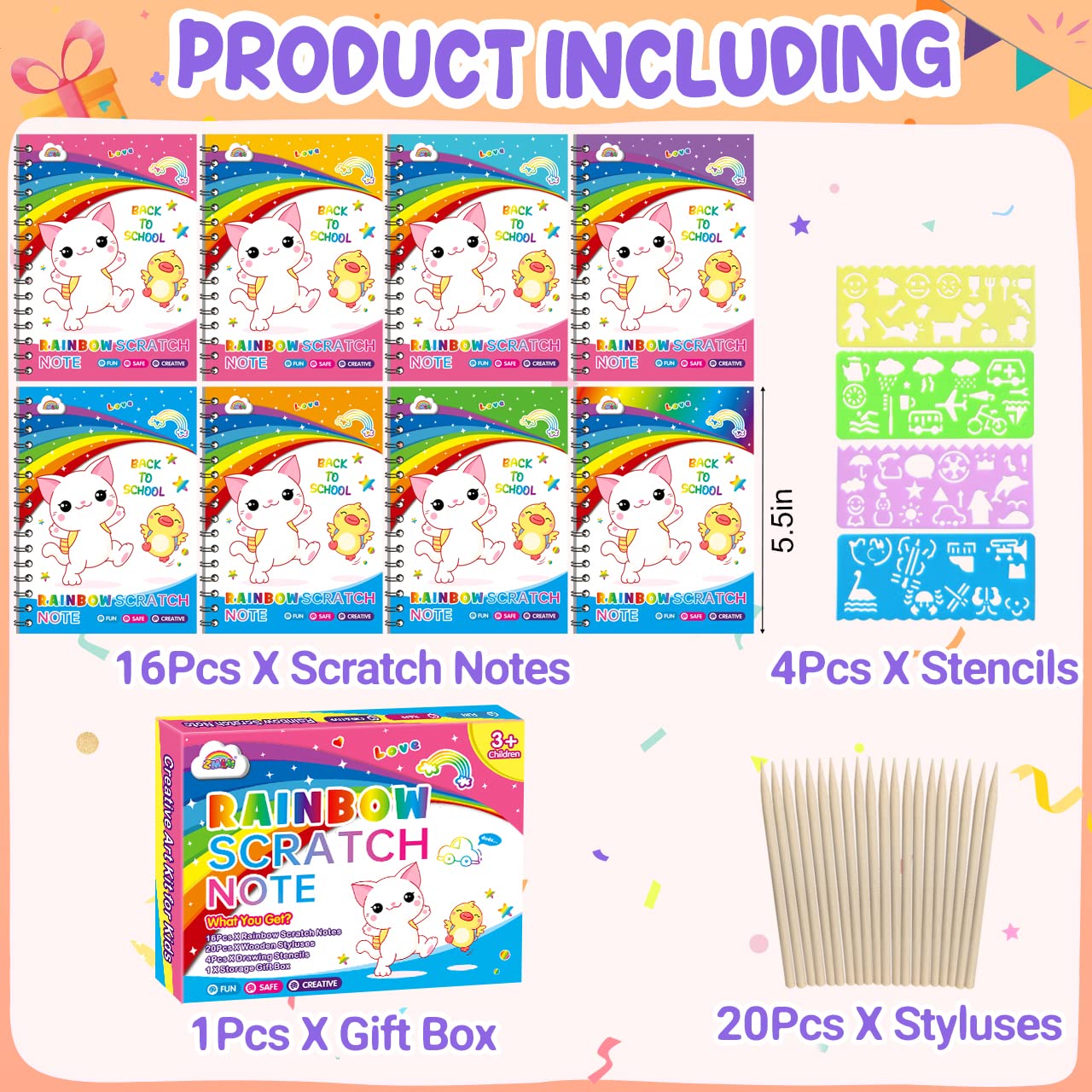 ZMLM Scratch Art Party-Favor Notebook: 16 Pack Rainbow Mini Scratch Note Bulk Art Craft Drawing Supplies Kit for Age 3-12 Year Old Kid Boy Girl DIY Toy Gift for Birthday Children's Day Activity