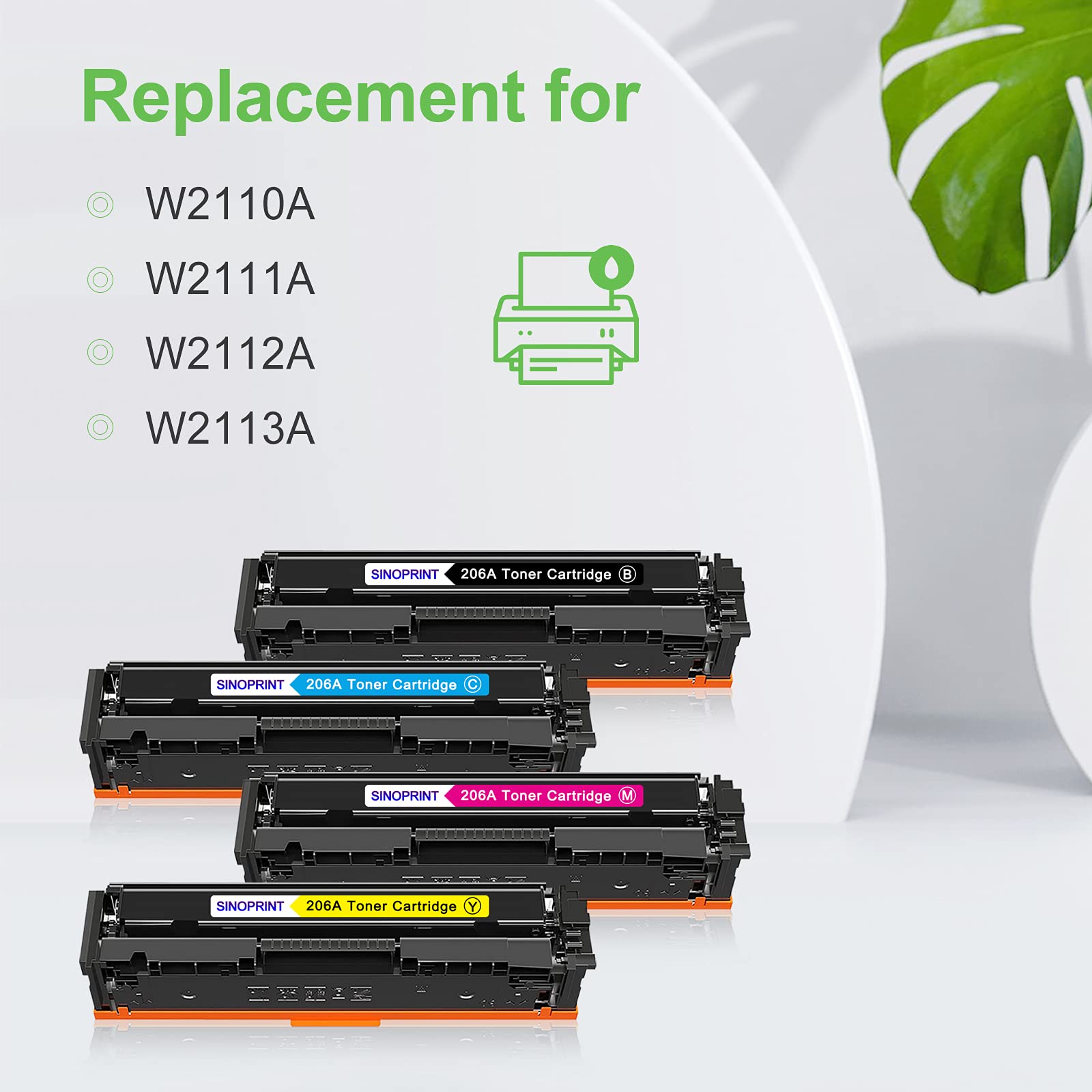 SINOPRINT Compatible Toner Cartridge Replacement for HP 206A W2110A 206X W2110X and for HP Color Pro MFP M283FDW M255DW M283CDW M283 M255 Printer Ink (Black Cyan Yellow Magenta, 4-Pack)