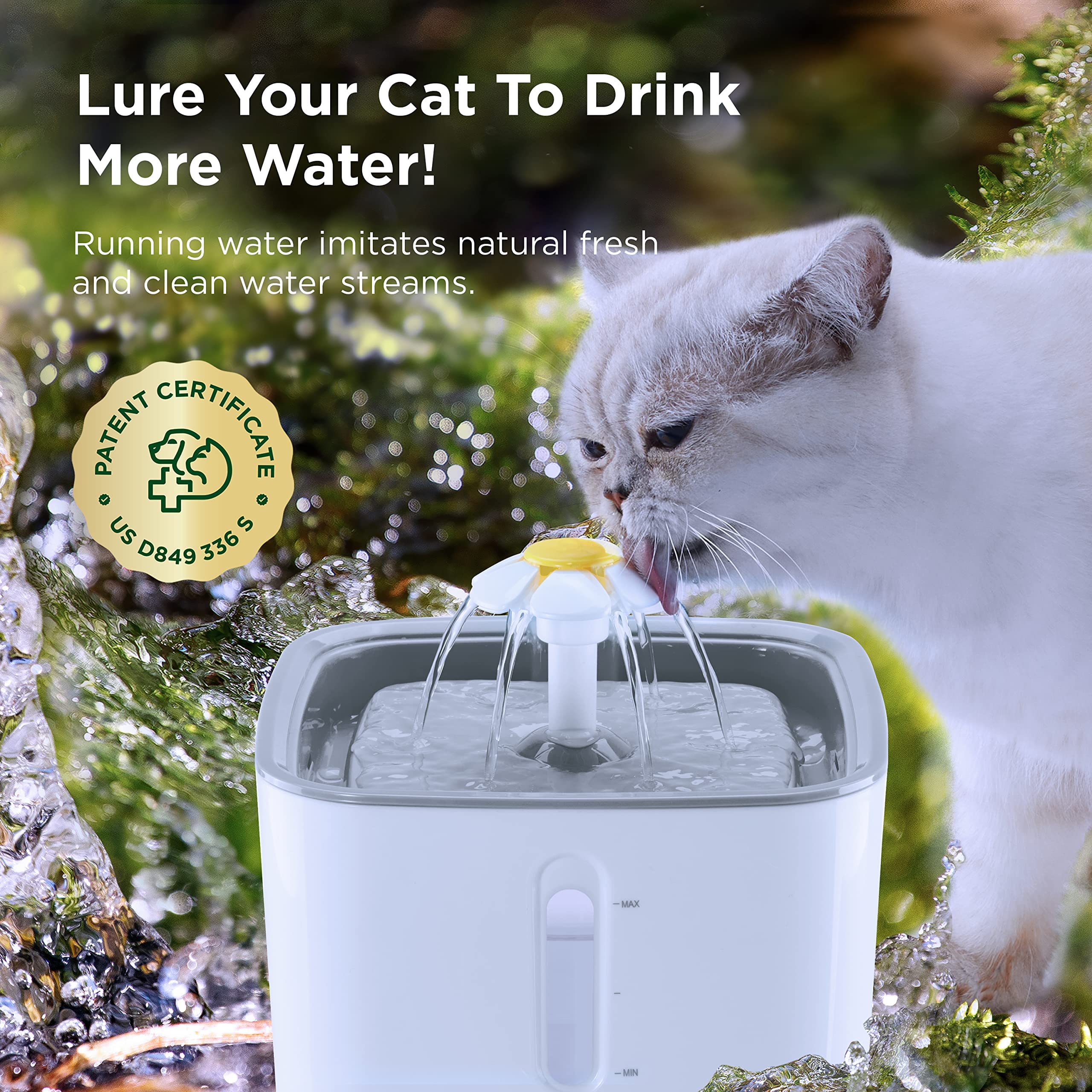 Ciays Cat Water Fountain - Automatic Pet Water Fountain, 84oz/2.5L Dog Water Dispenser with 3 Replacement Filters ,Ultra Slient Pump,BPA-Free